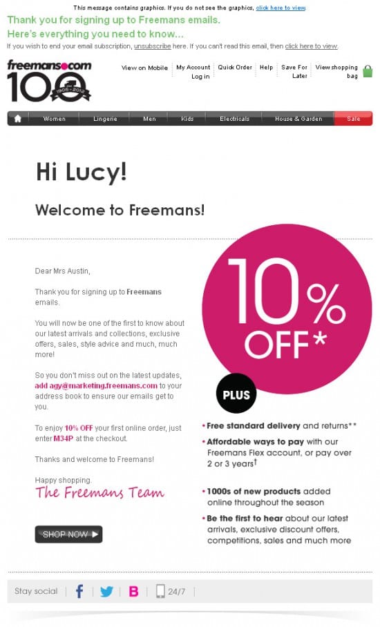 Email welcome campaign examples | Smart Insights