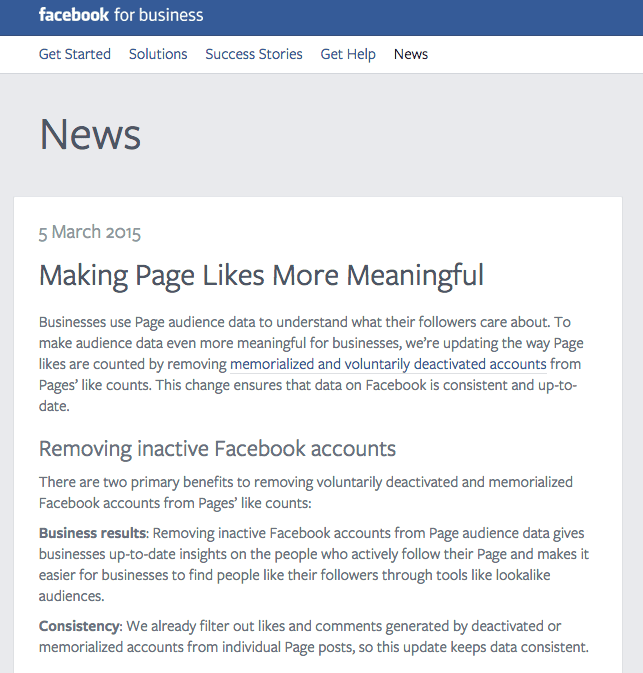 Watch out for a (small) drop in Facebook Company Page Likes ...